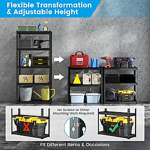 Tangkula 5-Tier Garage Storage Shelves, Heavy Duty Metal Storage Shelving Unit, Adjustable Utility Storage Rack Organizer for Warehouse Kitchen Pantry Basement, 35.5" L x 15.5" W x 72" H (3, Black)