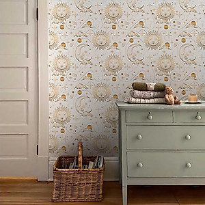 VistaPalette 18"x236" Cartoon Fairy Sun Moon Star Golden Peel and Stick Self Adhesive Wallpaper Removable Contact Paper Stick on Easy Peel Off Wall Paper for Kitchen Bedroom Bathroom Renter