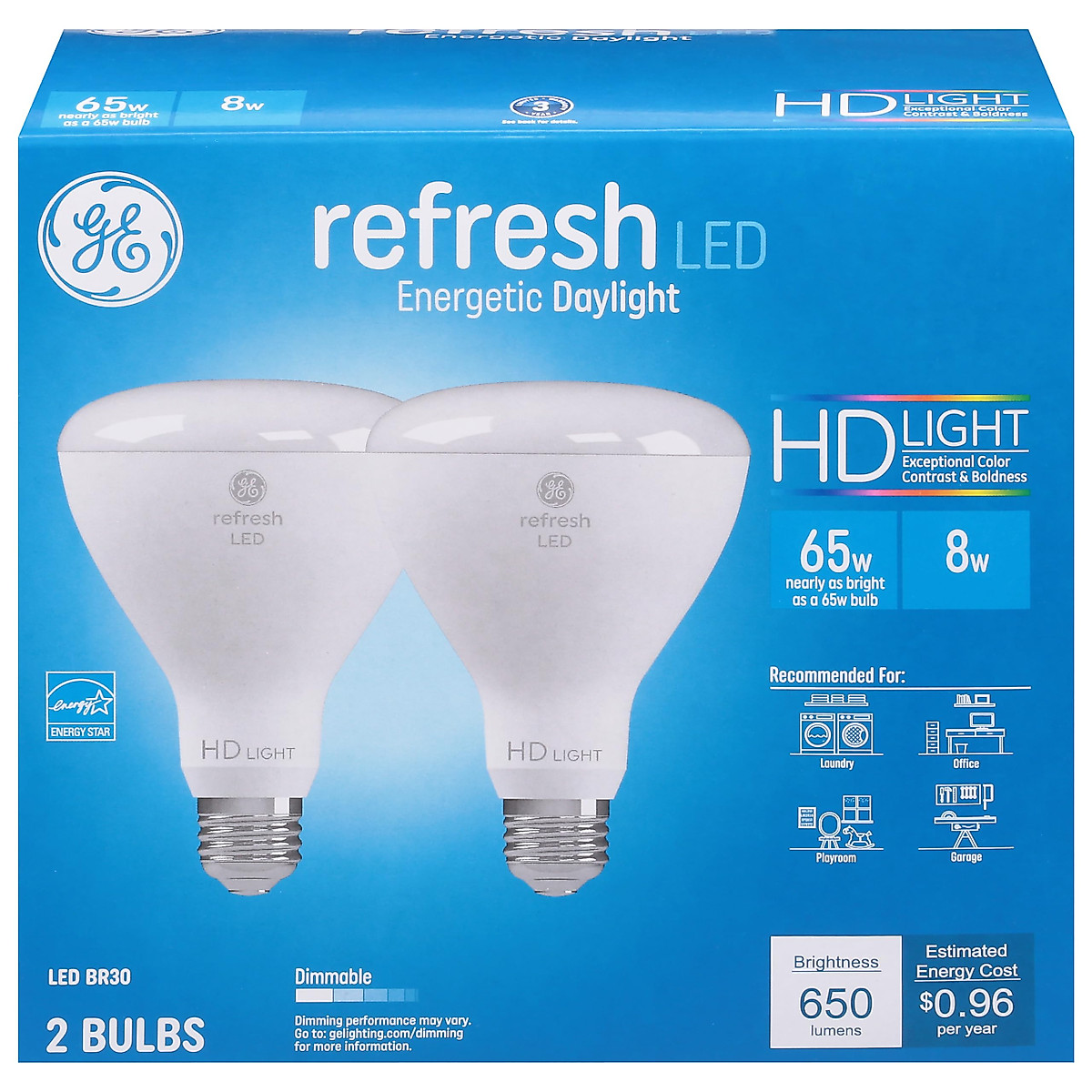 GE Refresh LED Light Bulbs, 65 Watt, Daylight, BR30 Indoor Floodlights (2 Pack)
