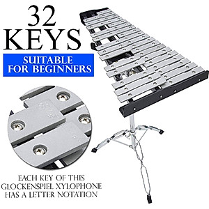 32 keys Glockenspiel Professional xylophone with Stand, Bag, Note Holder, Rubber Mallets