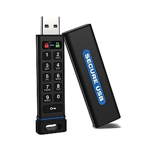 SecureData SecureUSB KP 16GB Hardware Encrypted USB 3.0 Flash Drive FIPS 140-2 Level 3 Unlock via Keypad TAA Compliant, CJIS, HIPAA, CMMC, GDPR Compliant, Works with Mac and Win Free AV