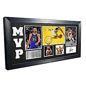 MVP Black or White Steph Stephen Curry Golden State Warriors Signed Autographed Photo Photograph Picture Frame Basketball Poster Gift (Black Mount)