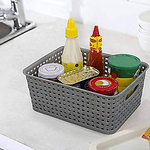 Sandmovie Grey Plastic Rattan Storage Baskets, 6 Packs