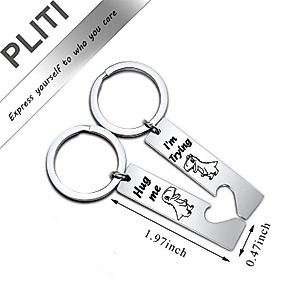 Dinosaur Couple Gift Dinosaur Puzzle Keychain Set Dino Fans Gift BFF T Rex Dinosaur Gift (Hug me I'm Trying set)