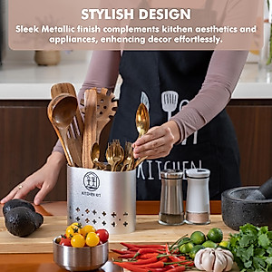 Kitchen Utensil Holder for Countertop. Metal Utensil Holder. Modern Utensil Holder for Kitchen Counter. Cooking Utensil Holder. Utensil Crock. Spatula & Spoon Holder ‎6.4 x 3.2 x 5.4 In