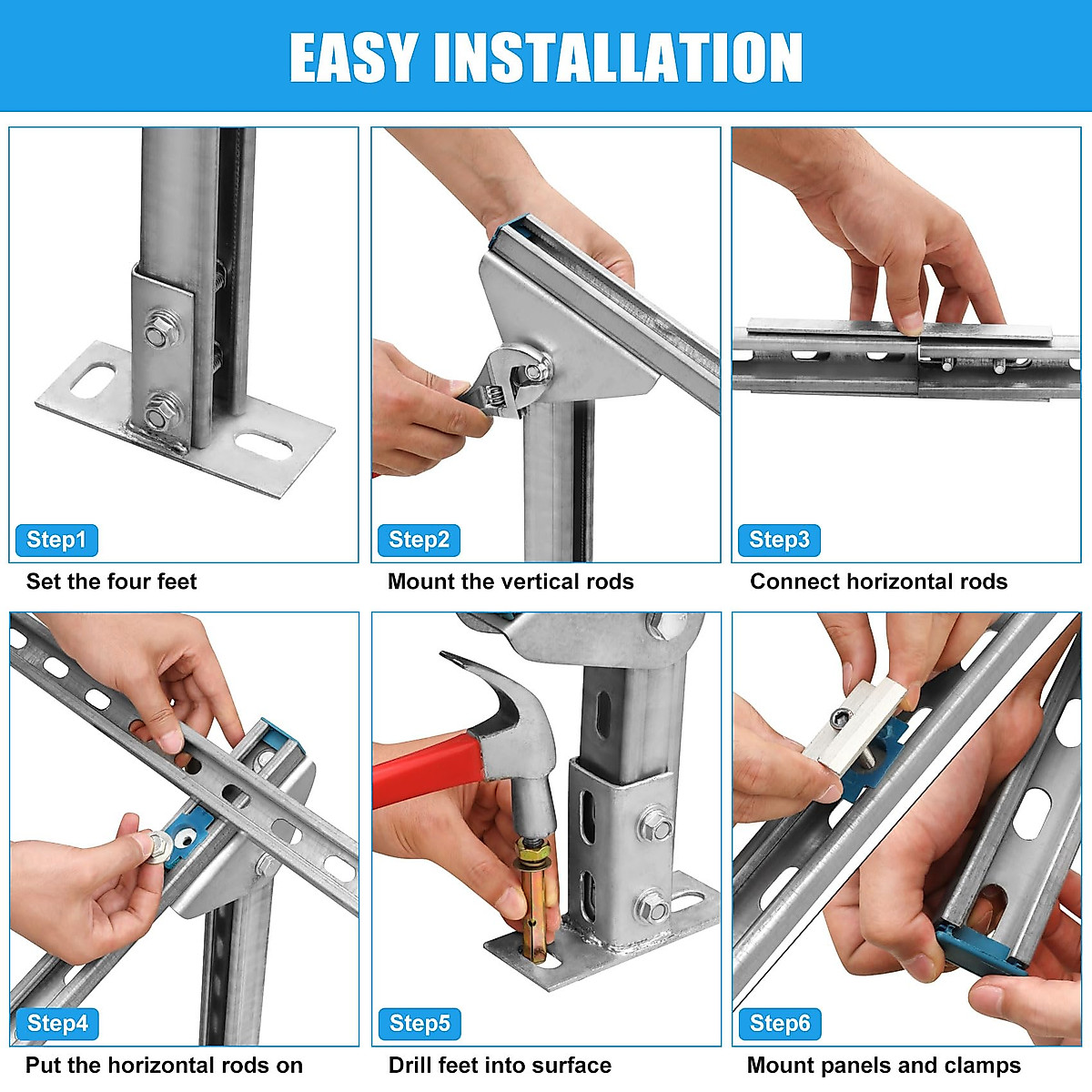 Upgrade Solar Panel Mounting Brackets, Adjustable Multi-Pieces Solar Panel Brackets, Solar Panel Mount for 1-4pcs Solar Panels, Solar Mounting Brackets with Clamps for Ground and Roof