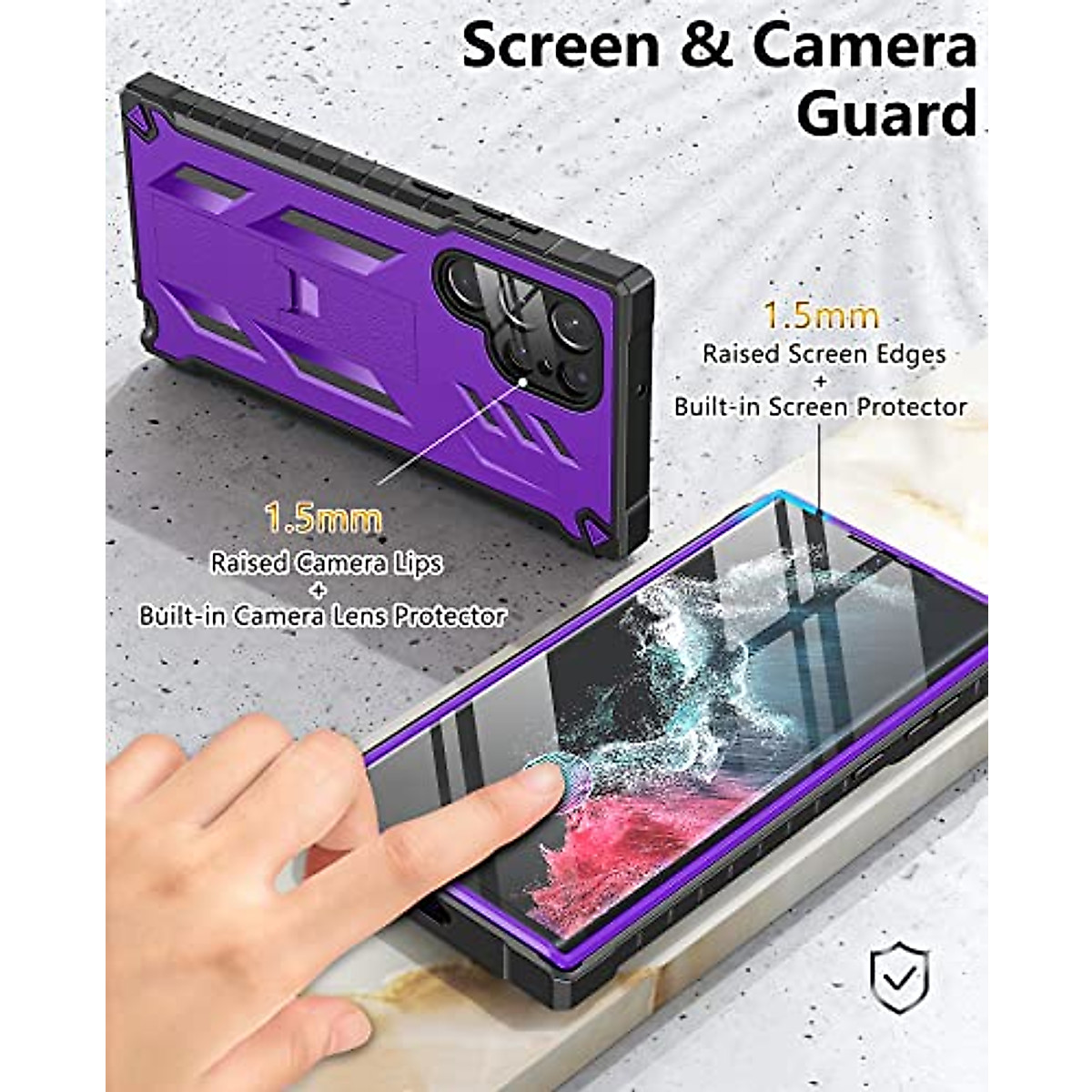 FNTCASE for Samsung Galaxy S22 Ultra Case: Built-in Screen Protector & Kickstand Full-Body Dual Layer Rugged Military Grade Shockproof Protection Heavy Duty Protective Phone Cover 5G-Purple