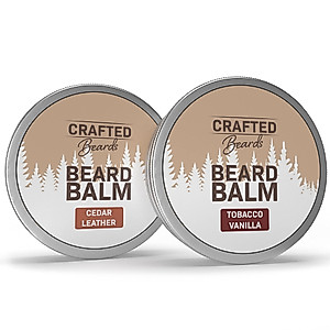 Beard Balm 2 pack - Tobacco Vanilla Beard Balm - Cedar Leather Beard Balm - 2oz Each - Best Beard Balm