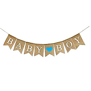 Shimmer Anna Shine BABY BOY and GIFTS Burlap Banner for Baby Shower Decorations and Gender Reveal Party (Blue)