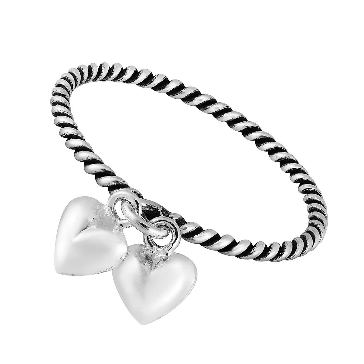 AeraVida Adorable Twin Hearts Dangle Twisted Band .925 Sterling Silver Ring | Cute Wedding Rings For Women | Chic Comfort Fit Silver Rings for Women |Size 8