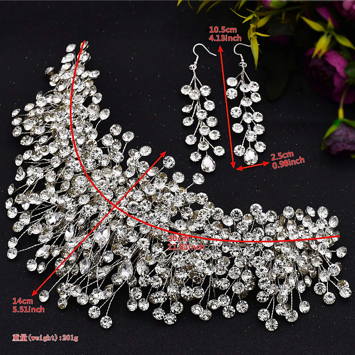 ULAPAN HP376 Silver Rhinestone Wedding Headpiece for Women Handmade Bridal Headband Hair Accessories (Headwear + earrings set)