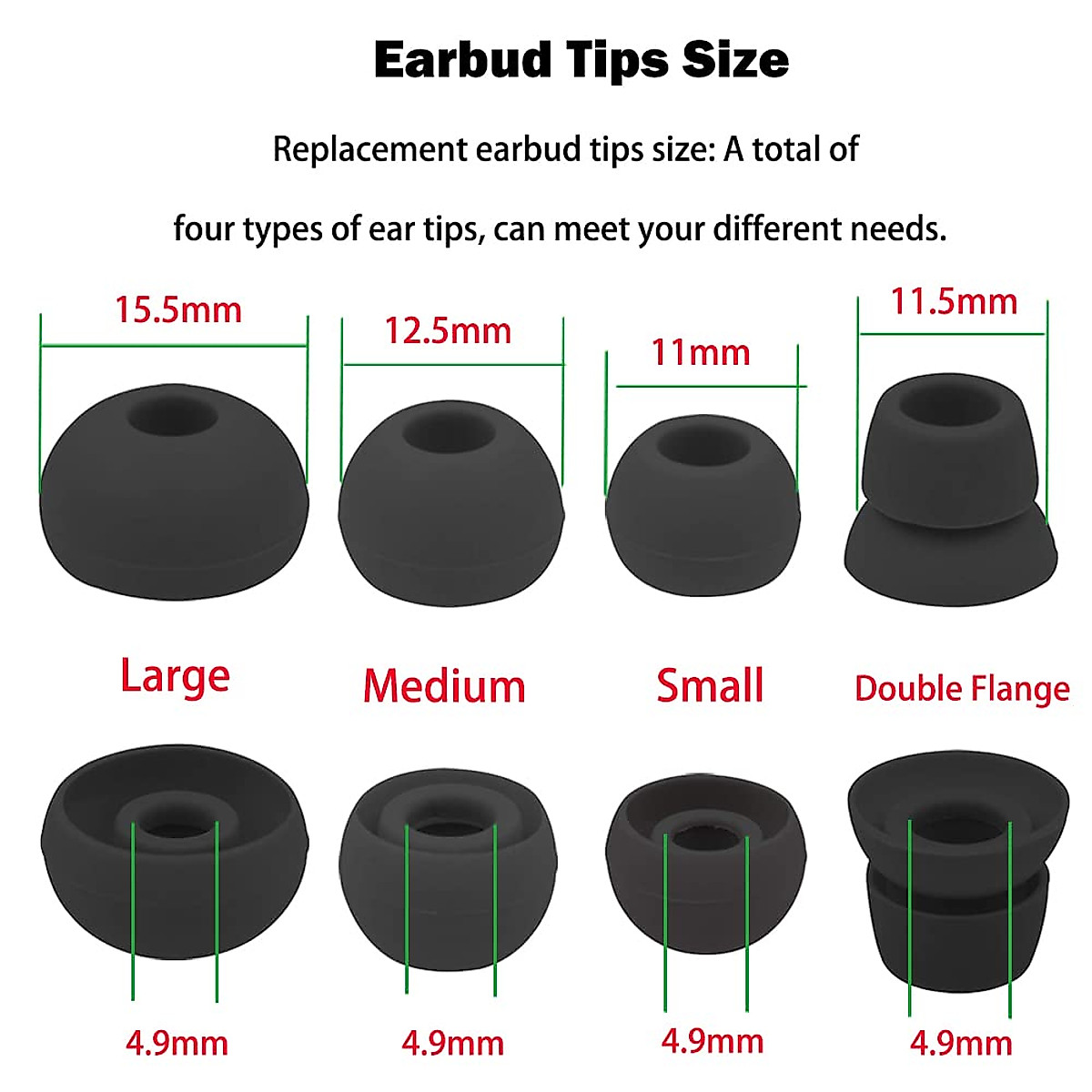 Earbud Tips Replacement for Powerbeats 1 2 3 Wireless Beats by Dre Headphones - Silicone Cover Compatible With Earbuds, 4 Pairs (Black)