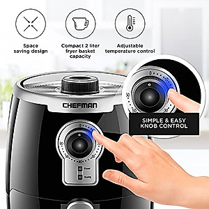 Chefman Small Compact Air Fryer Healthy Cooking, 2 Qt Nonstick, User Friendly and Adjustable Temperature Control w/ 60 Minute Timer & Auto Shutoff, Dishwasher Safe Basket, BPA-Free, 2 Quart, Black