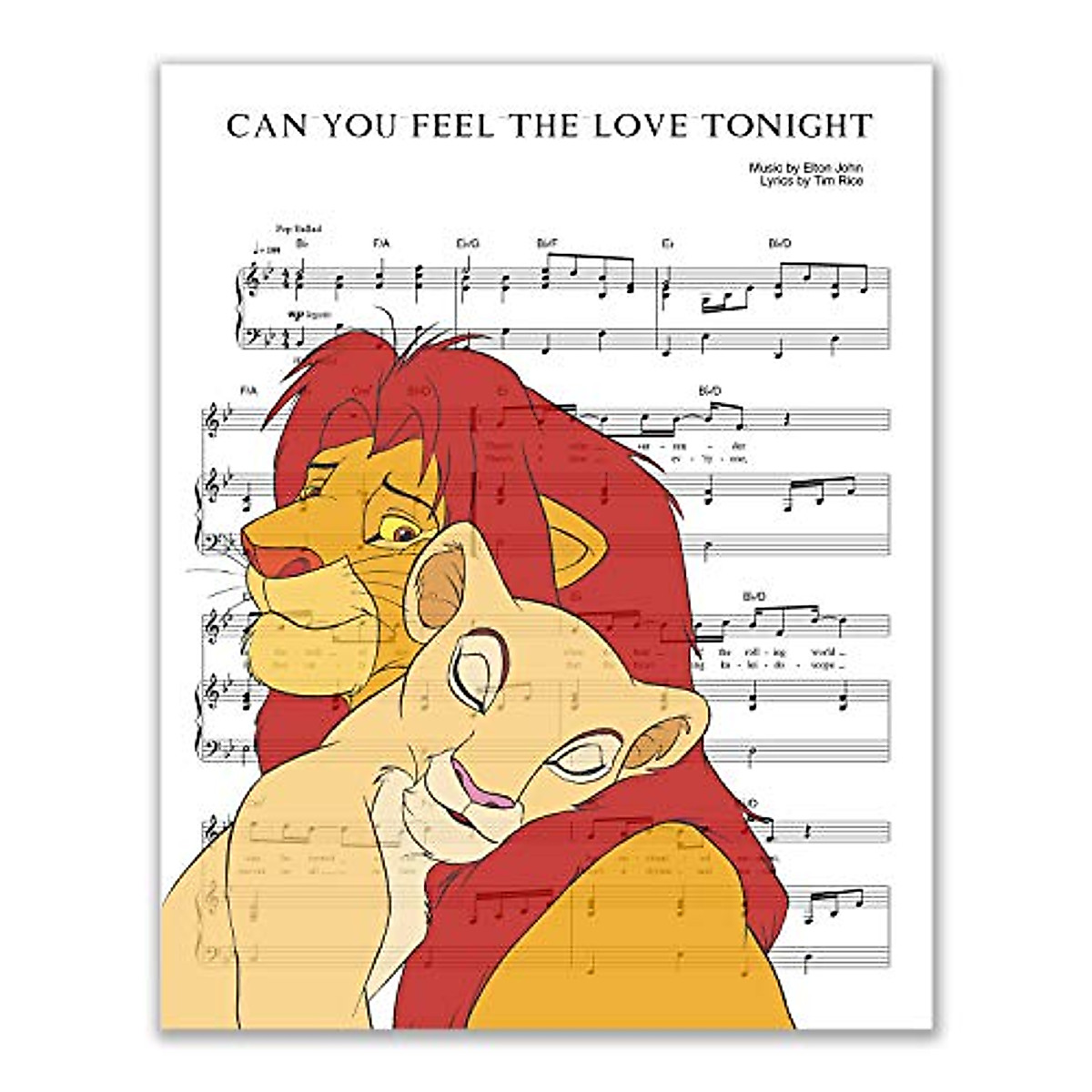 Lion King Song Photos - Set of 4 (8 inches x 10 inches) Music Sheet Poster Prints - Simba Nala Pumbaa Timon