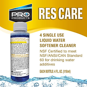 Pro Products Res Care Liquid Water Softener Cleaner, Universal Cleanser for Hardwater Systems, 4 Ounce Bottle, 4-Pack