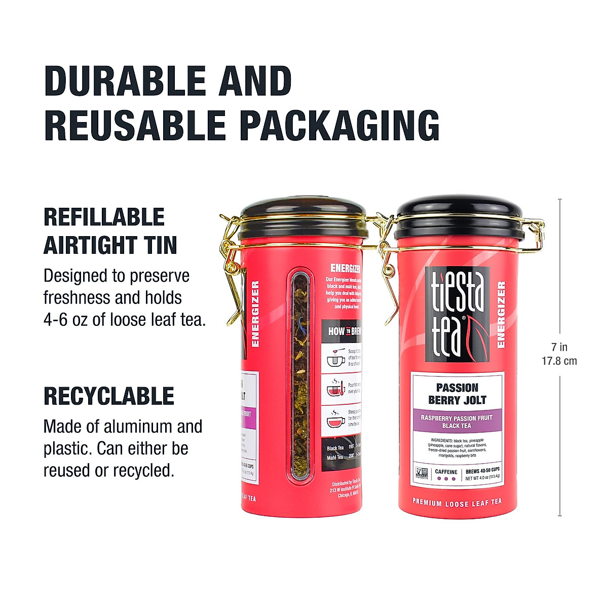 Tiesta Tea - Passion Berry Jolt, Raspberry Passion Fruit Black Tea, Premium Loose Leaf Tea Blends, Caffeinated Black Tea, Make Hot or Iced Tea & Brews Up to 50 Cups - 4 Ounce Refillable Tin