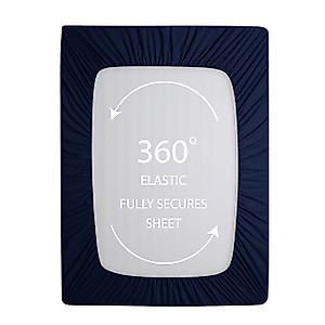 Cathay Home Twin Fitted Sheet - Double Brushed Ultra Soft – Wrinkle & Fade Resistant - 14" Standard Pocket Fitted Sheet Only - Good Fit for 12"-16" Deep Mattress (Twin, Navy)