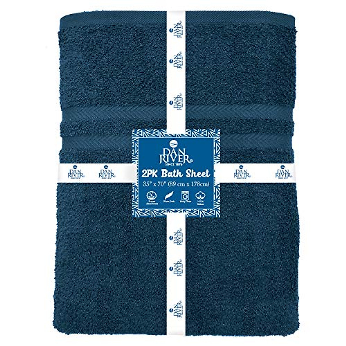 DAN RIVER Bath Sheets Set of 2 – 550 GSM Ultra Super Soft & Highly Absorbent Sheets – 100% Cotton Jumbo Large Bath Towels for Bathroom, Home, Hotel, Spa, Beach, Pool, Gym – 35”x70” in Blue Opal