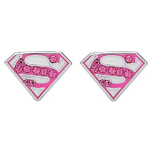 DC Comics Superman Jewelry for Women Sterling Silver Crystal Rose Earrings