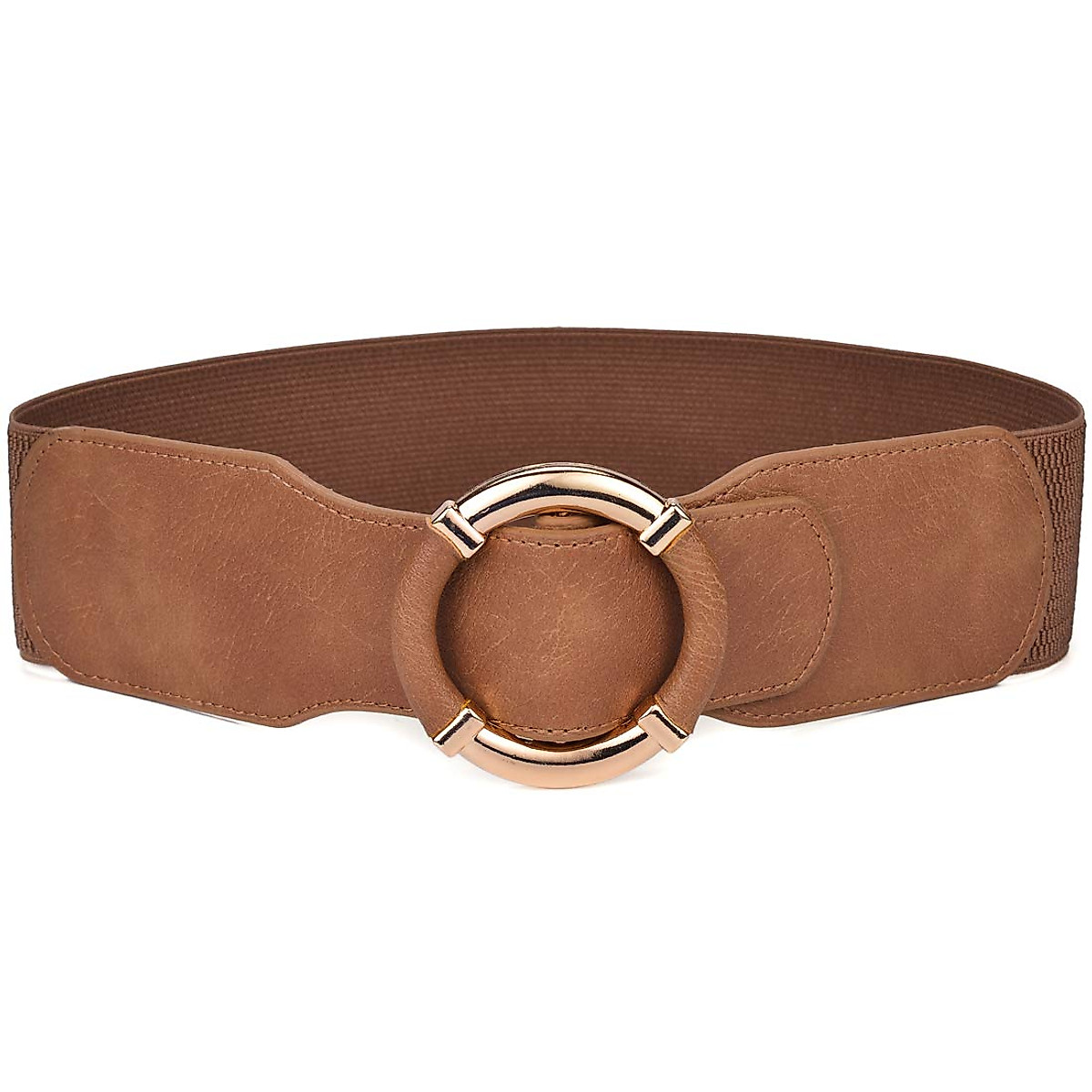 Beltox Women Elastic Belt Dress Stretchy Wide Waist Vintage Thick Cinch PU Leather (Khaki/Beige, XS-L (27-37 inch stretch range))