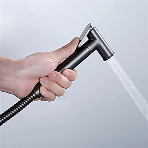 Bidet Faucet, Brushed Gun Grey Handheld Toilet Bidet Sprayer, Solid Brass Single Handle Valve Electroplated Shower Shattaf Douche Kit,B Set