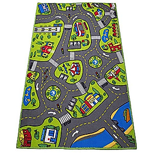 Large Kids Carpet Playmat Rug 52 x 32 with Non-Slip Backing, City Life Play Mat for Playing with Car Toy, Game Area for Baby Toddler Kid Child Educational Learn Road Traffic in Bedroom, Classroom