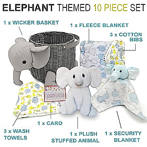 Baby Shower Gifts - New Baby Newborn Essential Gift Basket, Beautiful Elephant Theme Gift Wrapped for a boy or Girl, All in One Registry Essential Stuff for Boys or Girls, Includes Card Perfect Set