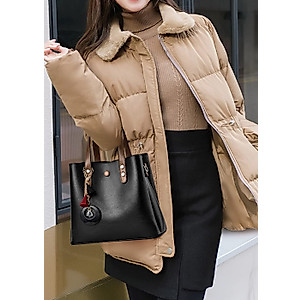 GJGJTER Top-handle Handbags Tote for Women Soft PU Purse Shoulder Crossbody Bag with Exquisite Pendant-Black