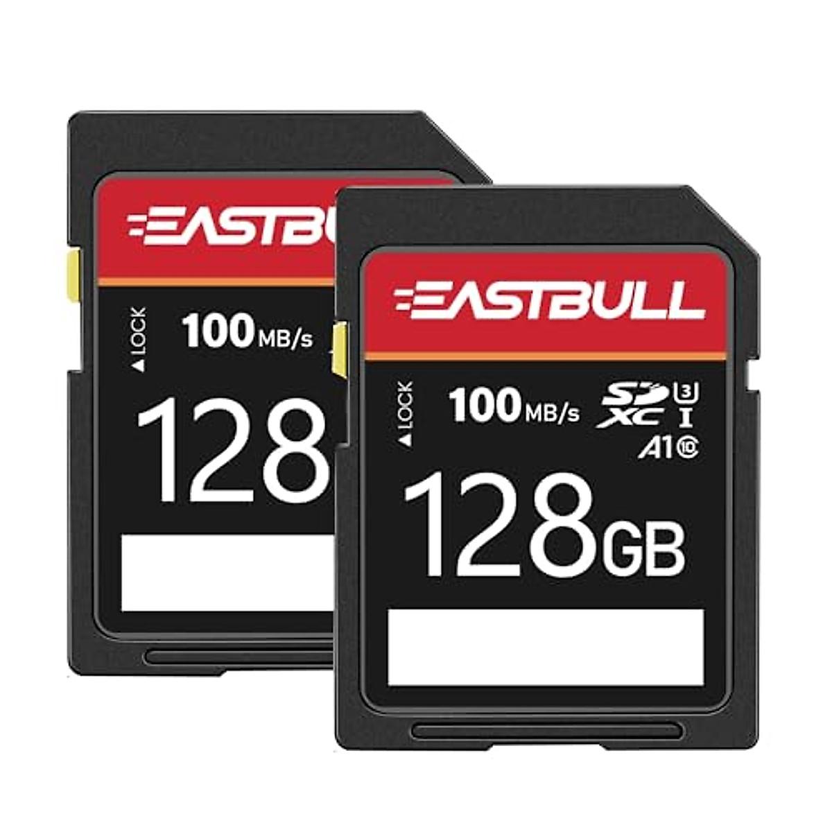 EASTBULL 2-Pack SD Card 128GB U3 V30 High-Speed 100MB/s Read Class 10 SD Card SDXC Memory Card for Camera, Full HD Video, with 2 Mini Case (128GB, 2 Pack)
