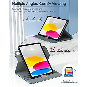 TiMOVO Case for iPad 10th Generation 2022, 90 Degree Rotating Smart Cover, Protective Leather Cover with Stylus Loop - Gilding Texture