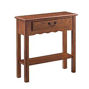 Leick Home 9021-MED One Drawer Wave Hall Console Table with Shelf, Medium Oak
