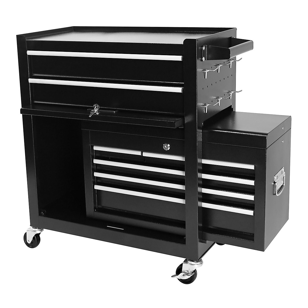BouPower Tool Chest with 8 Drawers, Rolling Tool Cabinet with Wheels, Mobile Steel Tool Storage Organizer with Detachable Top Tool Box, for Warehouse&Workshop