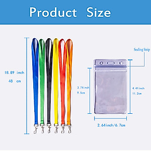30 Pack Lanyards with ID Holder, Waterproof ID Holder with Lanyard (Assorted Rainbow 6 Colors)