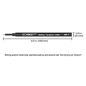 SCHMIDT 888 Technology Ceramic Rollerball Plastic Tube Refill Fine Point 0.6mm, Black, 2 Pack Blister (SC58108)
