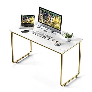 Dorriss Computer Desk,Home Office Desks, 47" Writing Desk,Computer Table,White and Gold Desk, White Faux Marble Desk,Gold Metal Frame, Modern White Computer Desk for Home Office (White Marble+Gold)