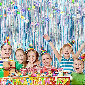 Iridescent Tinsel Foil Fringe Curtains for Birthday Party Photo Backdrop Circle Dots Garland Holographic Backdrop for Disco Euphoria Party Decorations