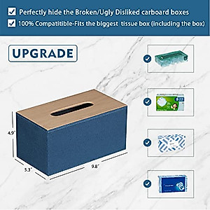 Tissue Box Cover Rectangular, 99% Compatible Upgrade Large Size, Decorative Tissue Box Holder for Bathroom/Vanity Countertop/Night Stand, PU Leather Tissue Dispenser for Napkin Facial Paper Towel