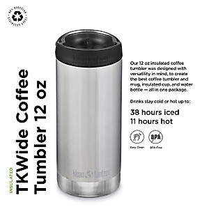 Klean Kanteen 12oz TKWide Insulated Water Bottle with Twist Cap - Brushed Stainless
