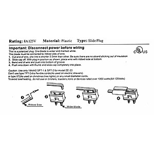 Creative Hobbies SPLUG, Easy Snap On End Plug, For SPT-1 Wire, Residential Grade, Polarized, Non-Grounding, 8 Amp, 125 Volt, White, Pack of 5 Plugs