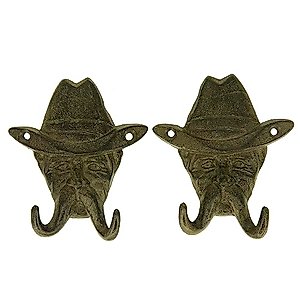 Decorative Wall Hangers, Cast Iron Wall Mounted Coat Hooks, Vintage Key Holder for Farmhouse, Entryway, Closet, Bedroom, Living Room, Gentleman's Shape, Set of 2