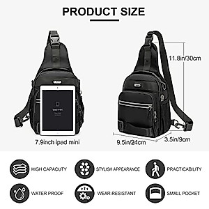 INOXTO Messenger Bag, Sling Bag for Men，Crossbody Backpack Shoulder Bag Hiking Daypacks Casual Sling Pack Handbag for Travel (8091-Black)