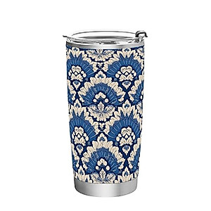 Scallop Blue Stainless Steel cups for hot and cold with Lid and Straw coffee travel mug 20oz for outdoor simply tumblers with lids 20 OZ