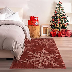 Lahome Snowflake Christmas Area Rugs, 4x6 Indoor Christmas Rug for Bedroom Non Slip Washable Living Room Rugs Holiday Decor Soft Red Rug Throw Carpet for Entryway Kitchen Dining Room(4'x 6',Red)