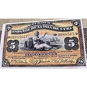 1896 CU RARE SPANISH COLONIAL CUBA 5 SILVER PESOS! 5 SILVER PESOS XF or Better