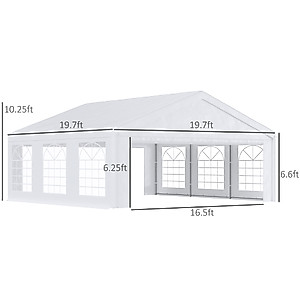 Outsunny 20' x 20' Heavy Duty Party Tent & Carport with Removable Sidewalls and Double Doors, Large Canopy Tent, Sun Shade Shelter, for Parties, Wedding, Outdoor Events, BBQ, White