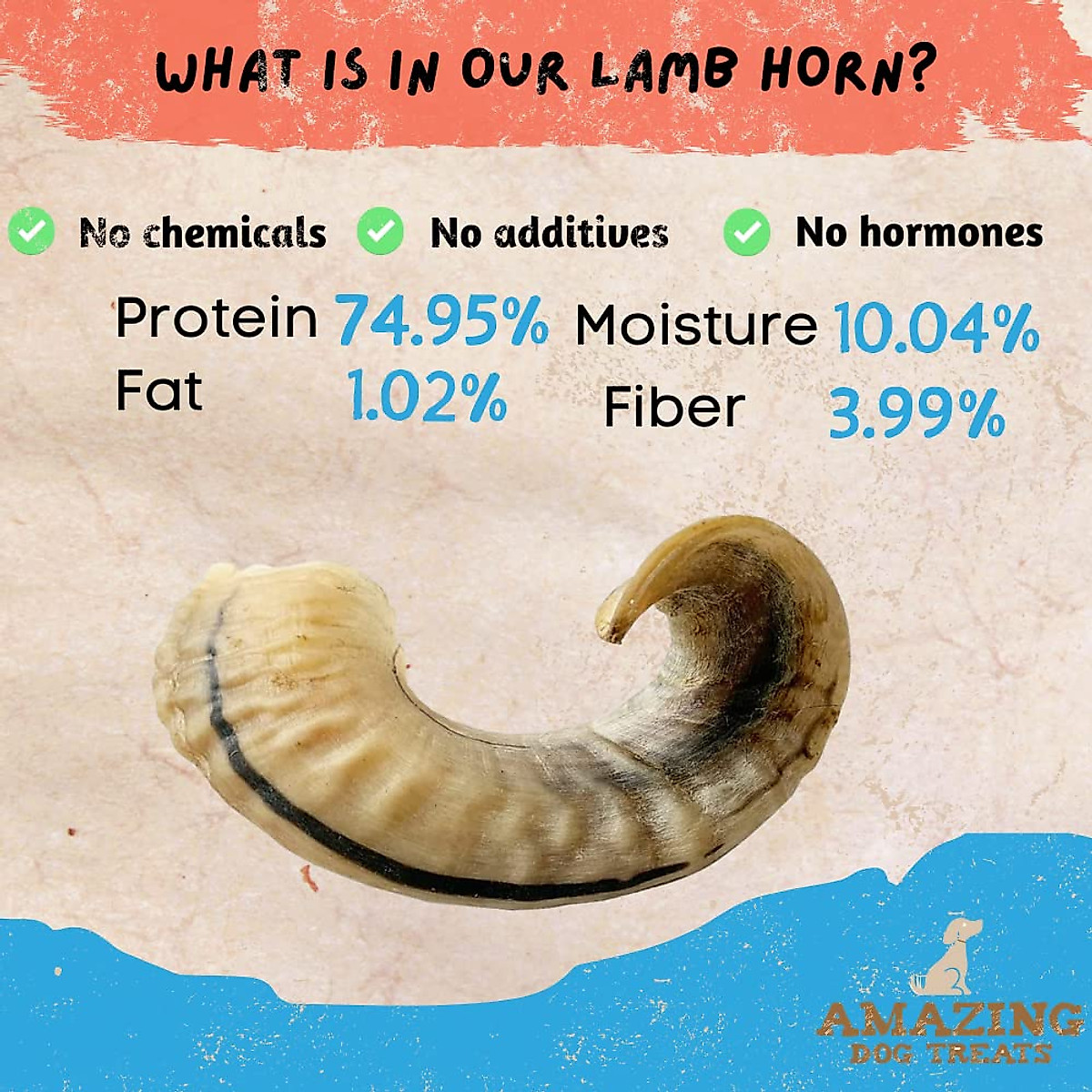 Amazing Dog Treats - Lamb Horn (5 Count) Lamb Horn Antler Dog Chews - Horn Bones for Dogs - Long Lasting Horn Dog Chews