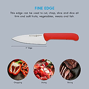 Messermeister Petite Messer 5” Chef’s Knife, Red - German 1.4116 Stainless Steel & Ergonomic Handle - Lightweight, Rust Resistant & Easy to Maintain