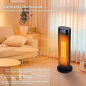 Uthfy Space Heater, 22" Portable Electric Heater with Remote, Thermostat, 12H Timer, Overheating & Tip-Over Protection, Osicllating Ceramic Tower Room Heater for Bedroom, Office, Bathroom, Indoor Use