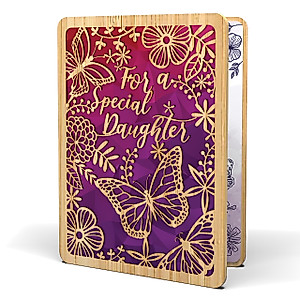 Daughter Birthday Card - | Made From Real Bamboo | 6" X 4.5" - 1 Pack (With Envelope) | Laser Cut, Butterfly Themed Birthday Card For Daughter or Step-Daughter | ( Birthday Card Daughter )