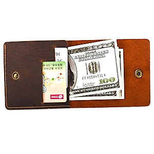 HUAMEIBANG Unisex Leather Simple Wallet Card Holder (Dark Brown)